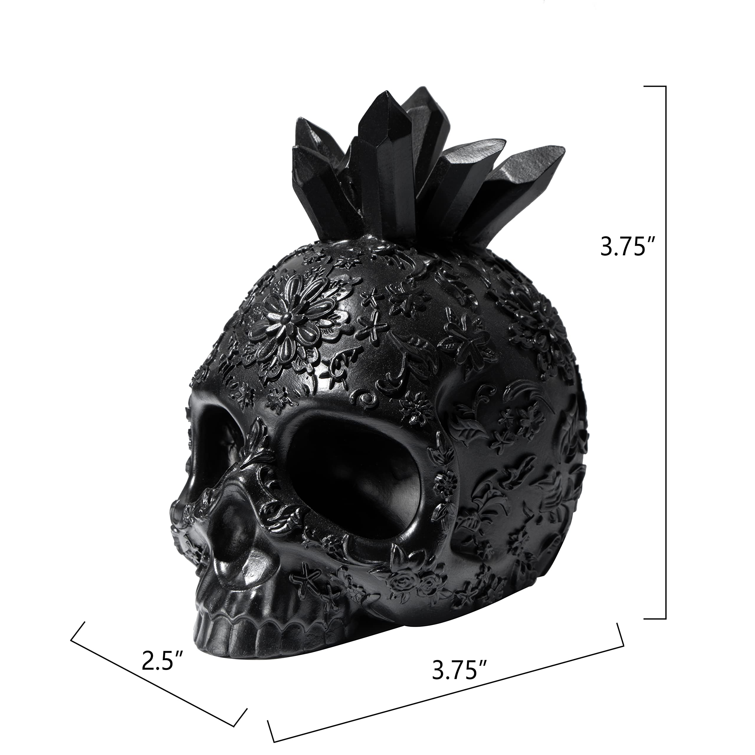 Skull Crystals Ring Holder, 3.75" H For & Year Round - Skull Decor, Goth Ring Organizer, Storage Display, Skeleton Jewelry Holder Trinket Rings Tray - Gothic & Emo Decor - Spooky Oddity