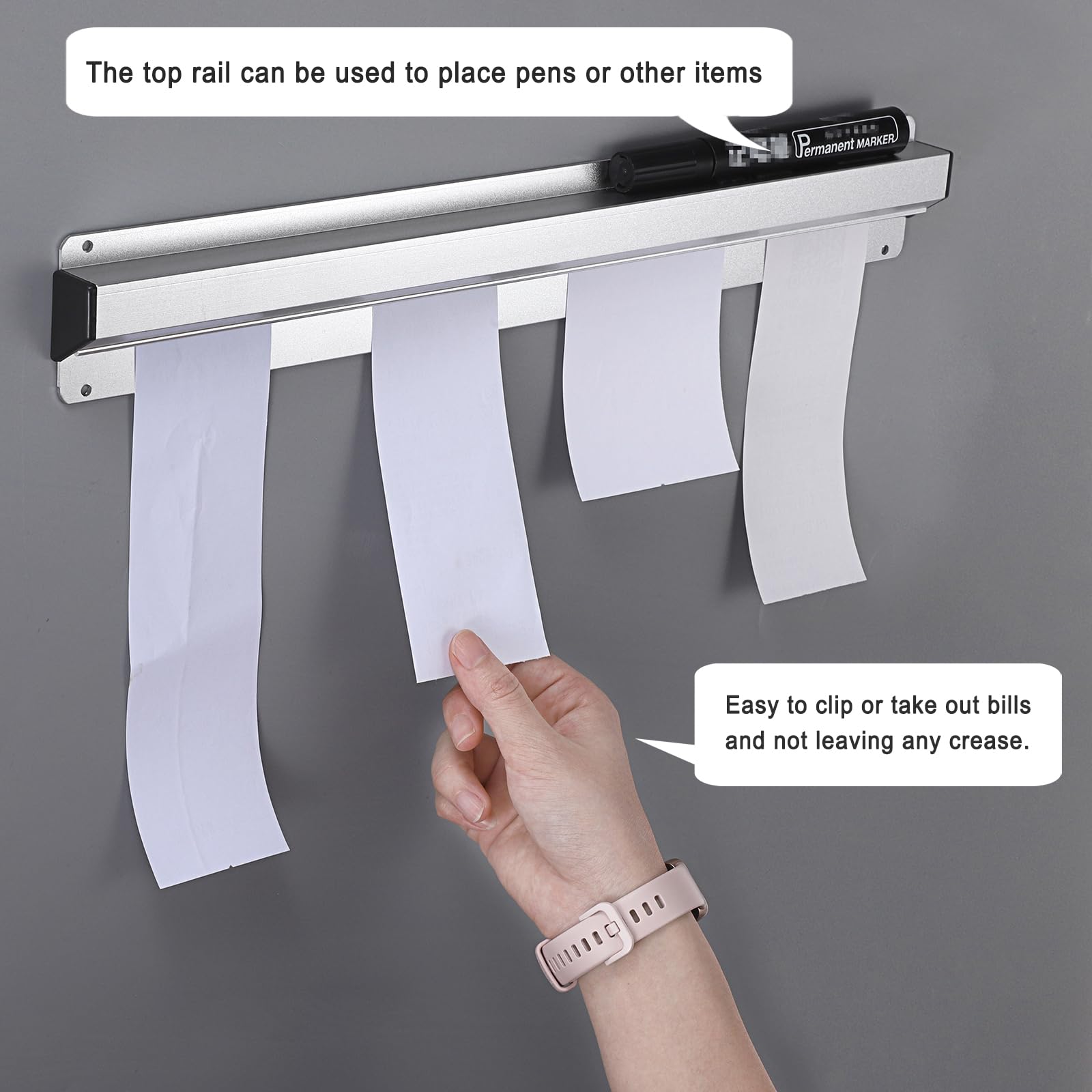 OwnMy 16 Inch Ticket Holder for Restaurant Receipt Holder Organizer Kitchen Slide Check Rack, Aluminium Order Holder Bill Ticket Display Rack Wall Mount Job Ticket Holder for Cafe Bar Office, Black