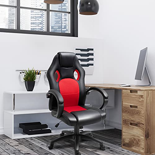 Polar Aurora Office Chair PU Leather Racing Style Computer Gaming Chairs Adjustable Swivel Desk Chair Red