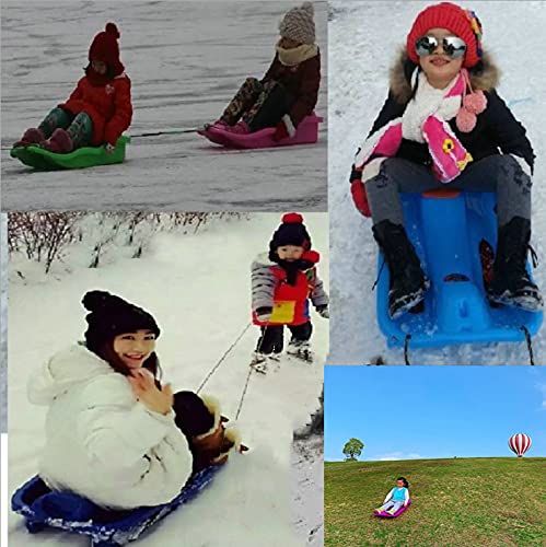 Snow Sled Plastic Toboggan Downhill Pull Sled with Brakes Pulling Rope and Two Handles,Durable Kids Adults Sledding Board for Winter Outdoor Fun (Blue)