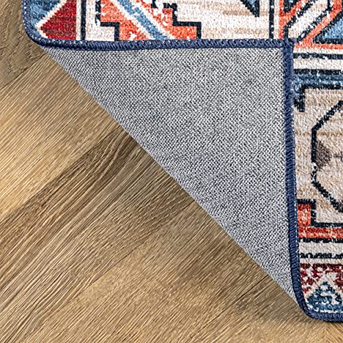 nuLOOM Marli Machine Washable Faded Medallion Ultra Thin Area Rug, 9' x 12', Rust