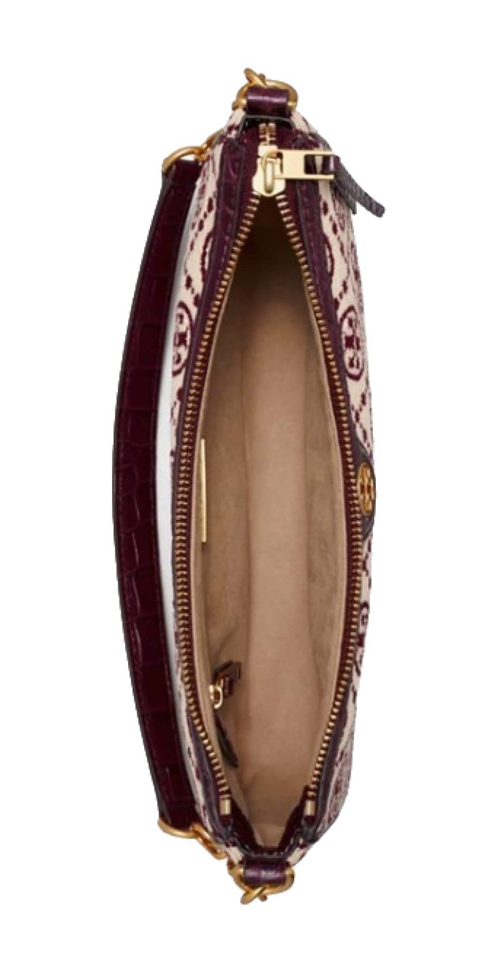 Tory Burch Women's T Monogram Chenille Studio Bag, Claret/New Cream, Red, Graphic, One Size