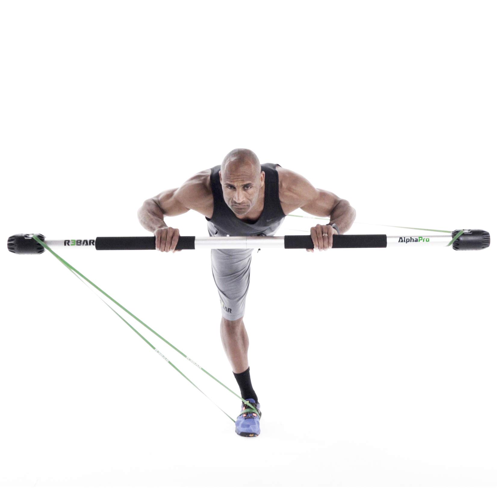 R3BAR AlphaPro Full Portable Exercise Home Gym Workout Training Equipment– Includes Bar, Resistance Bands, Travel Bag – New Amazon Bonus – 3-25 Minute Virtual Workouts Included