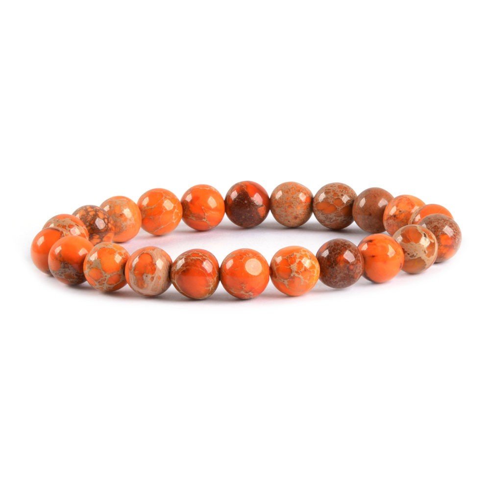 Orange Sea Sediment Jasper Gemstone 8mm Round Beads Stretch Bracelet 7 Inch Unisex