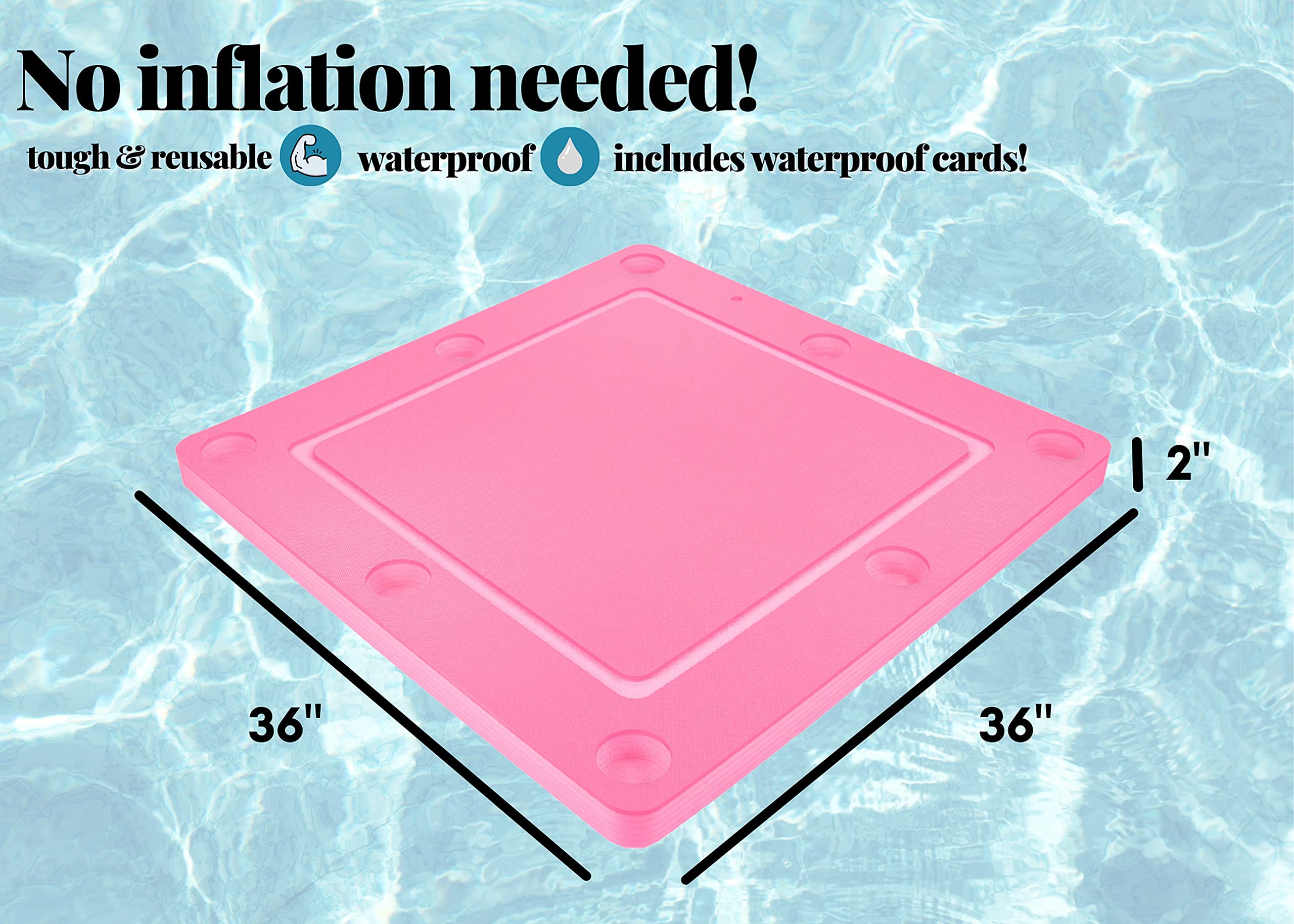 Polar Whale Floating Pink Game or Card Table Tray for Pool or Beach Party Float Lounge Durable Foam Large 36 Inch Drink Holders with Waterproof Playing Cards Deck UV Resistant