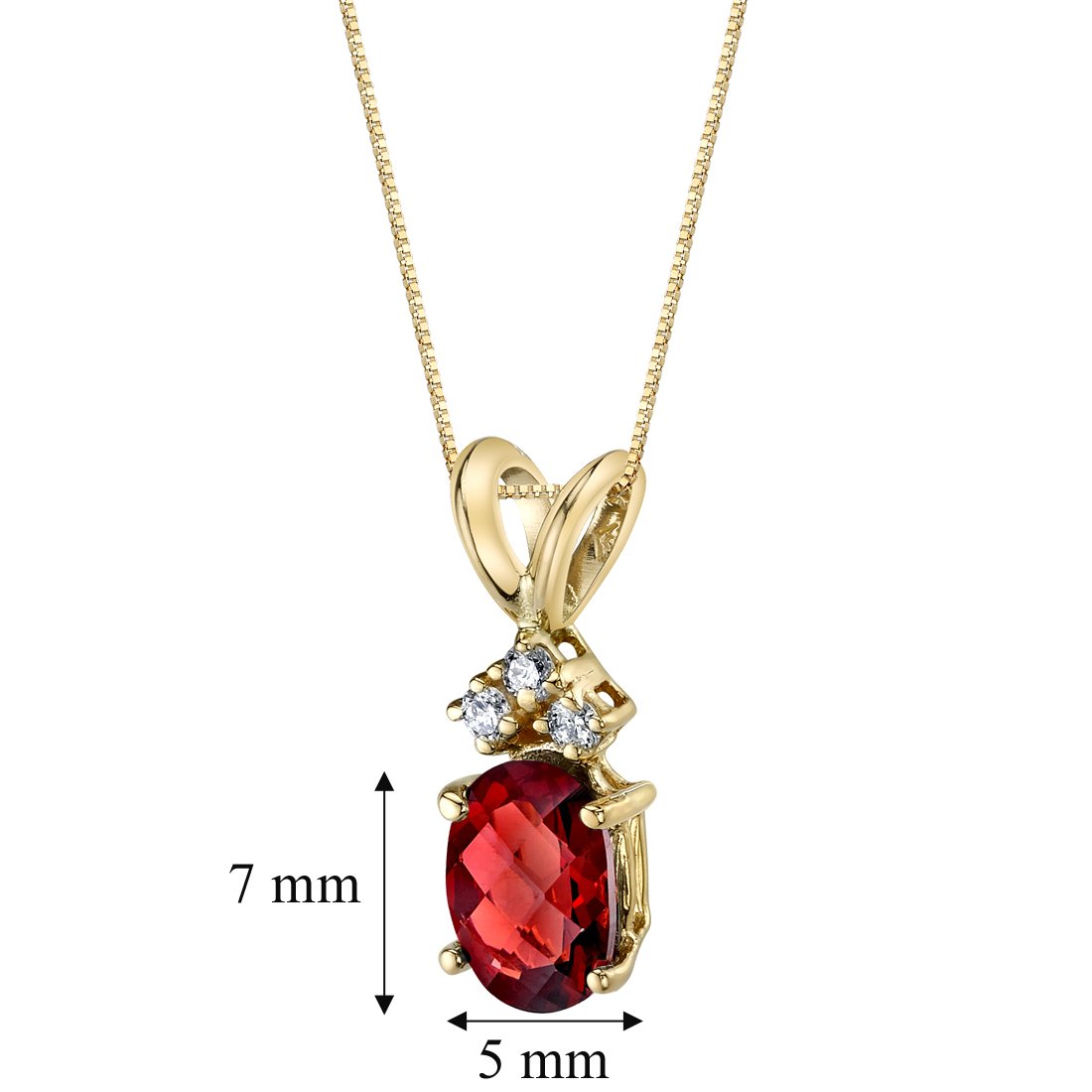 PEORA 14K Yellow Gold Garnet and Diamond Pendant for Women, Genuine Gemstone Birthstone, Oval Shape, 7x5mm, 1 Carat total