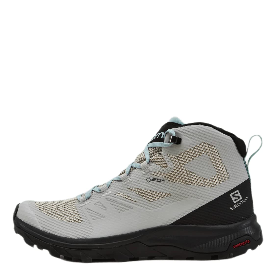 Salomon Outline Mid Gore-TEX Hiking Boots for Women, Lunar Rock/Black/Pastel Turquoise, 8