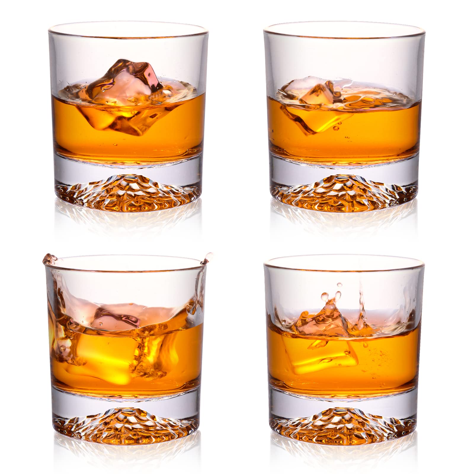 veecom Whiskey Glasses Set 4, Mountain Whiskey Glasses, 10oz Rocks Glasses, Heavy Bottom Bourbon Glass Gifts for Men, Old Fashioned Whisky Glass Sets for Cocktail, Scotch