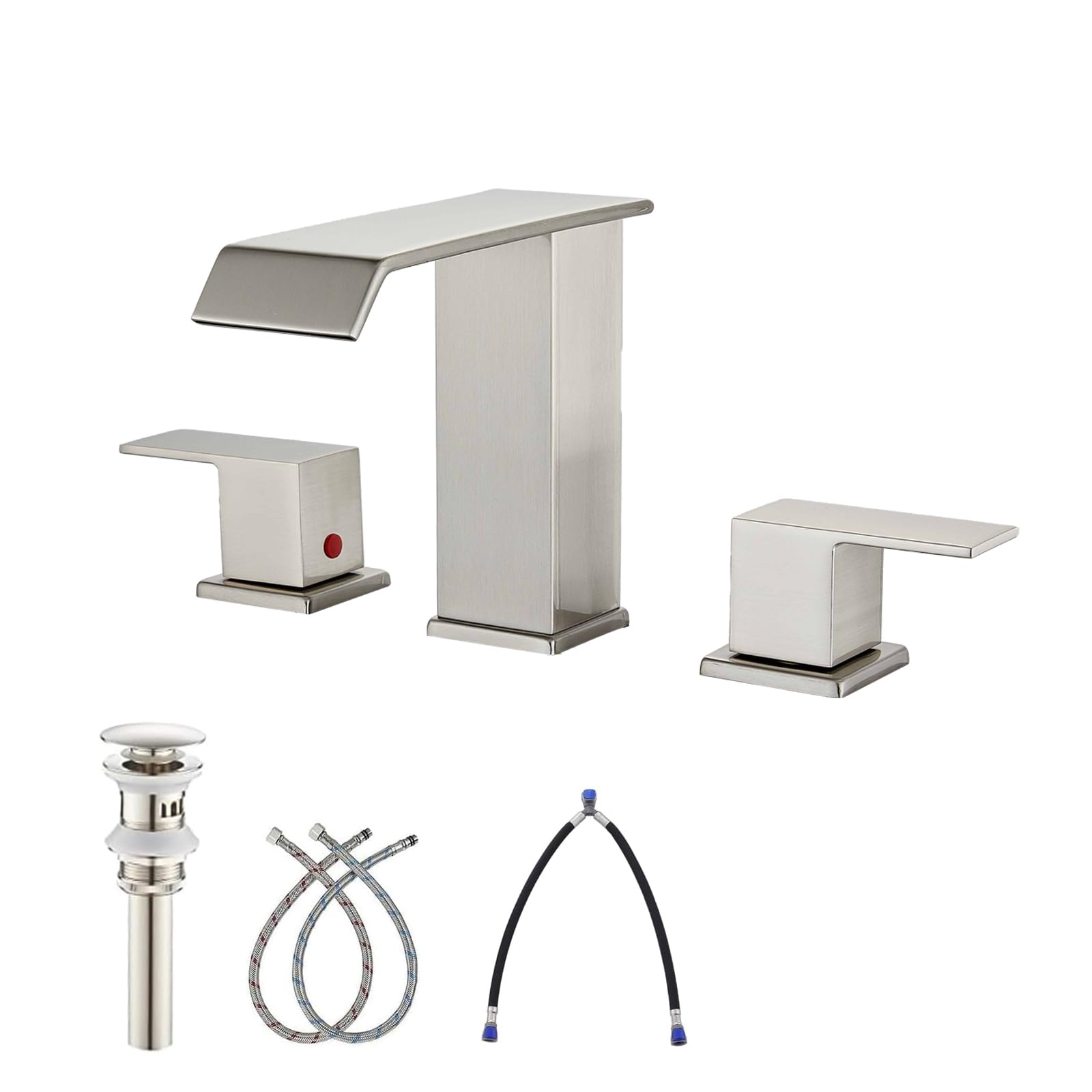 Skybathjoy Bathroom Faucet 3 Holes 8 Inch Two Handles Lavatory Vanity Sink Faucet Widespread Bathroom Sink Faucet, Waterfall Bathroom Sink Faucet with Pop up Drain&Supply Hoses