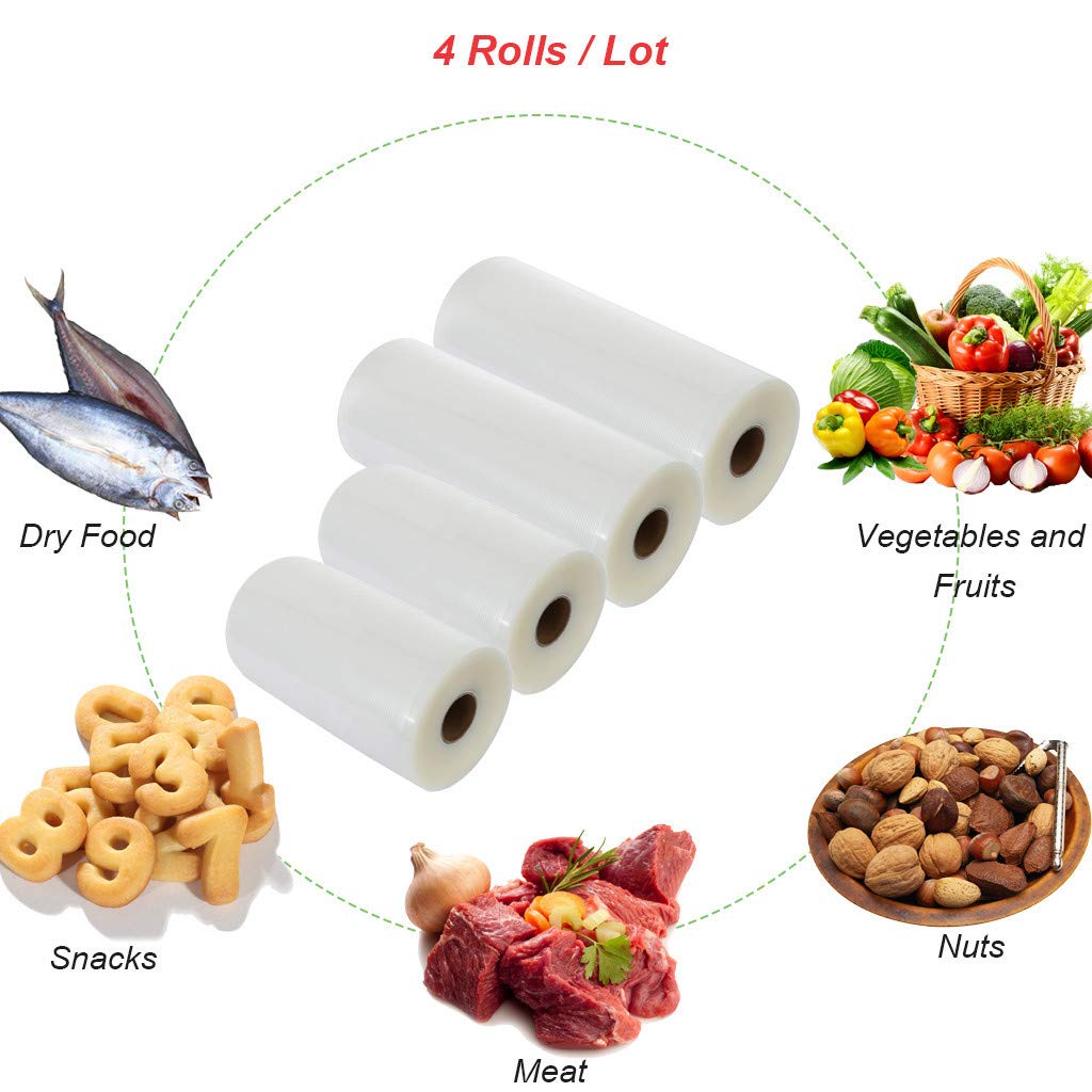Vacuum Sealer Bags Rolls, 4 Rolls Food Storage BPA Free, Heavy Duty 2 Rolls 11β X 50'+2Rolls 8β X 50' Food Bag Great for Vacuum Seal Storage, Meal Prep, Sous Vide, White