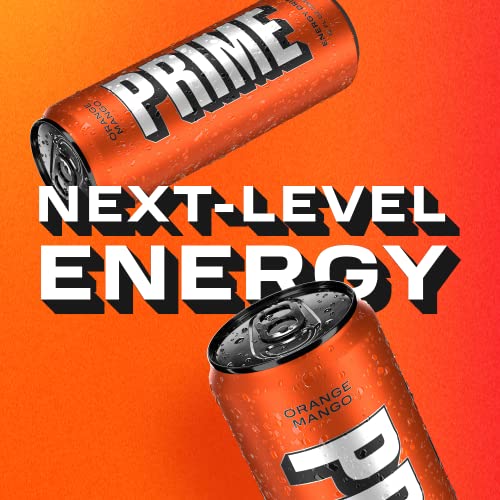 PRIME Energy ORANGE MANGO | Zero Sugar Energy Drink | Preworkout Energy | 200mg Caffeine with 355mg of Electrolytes and Coconut Water for Hydration| Vegan | Gluten Free |12 Fluid Ounce | 24 Pack