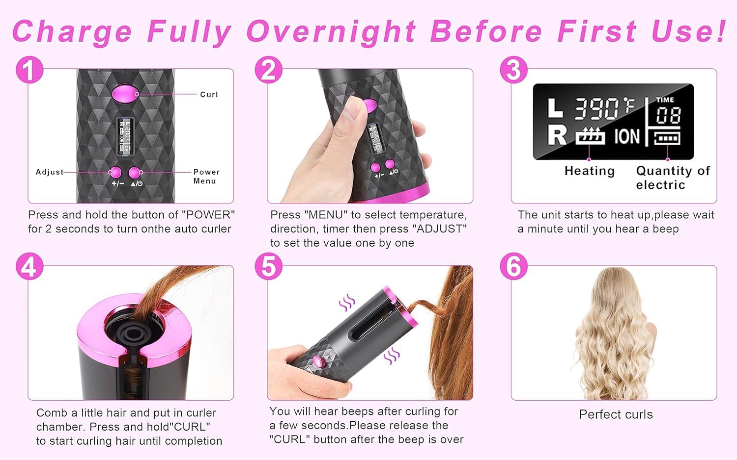 PFUM Cordless Automatic Hair Curler, Ceramic Rotating Wireless Auto Curling Iron Wand, Portable Spin Hair Styling Curler