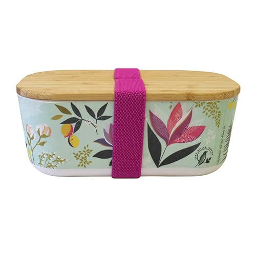 Portico Designs Bamboo Lunchbox Sara Miller London Plastic-Free Bento Box Lunch Container, 7.75" x 4.75", Orchard Floral-Duck Egg