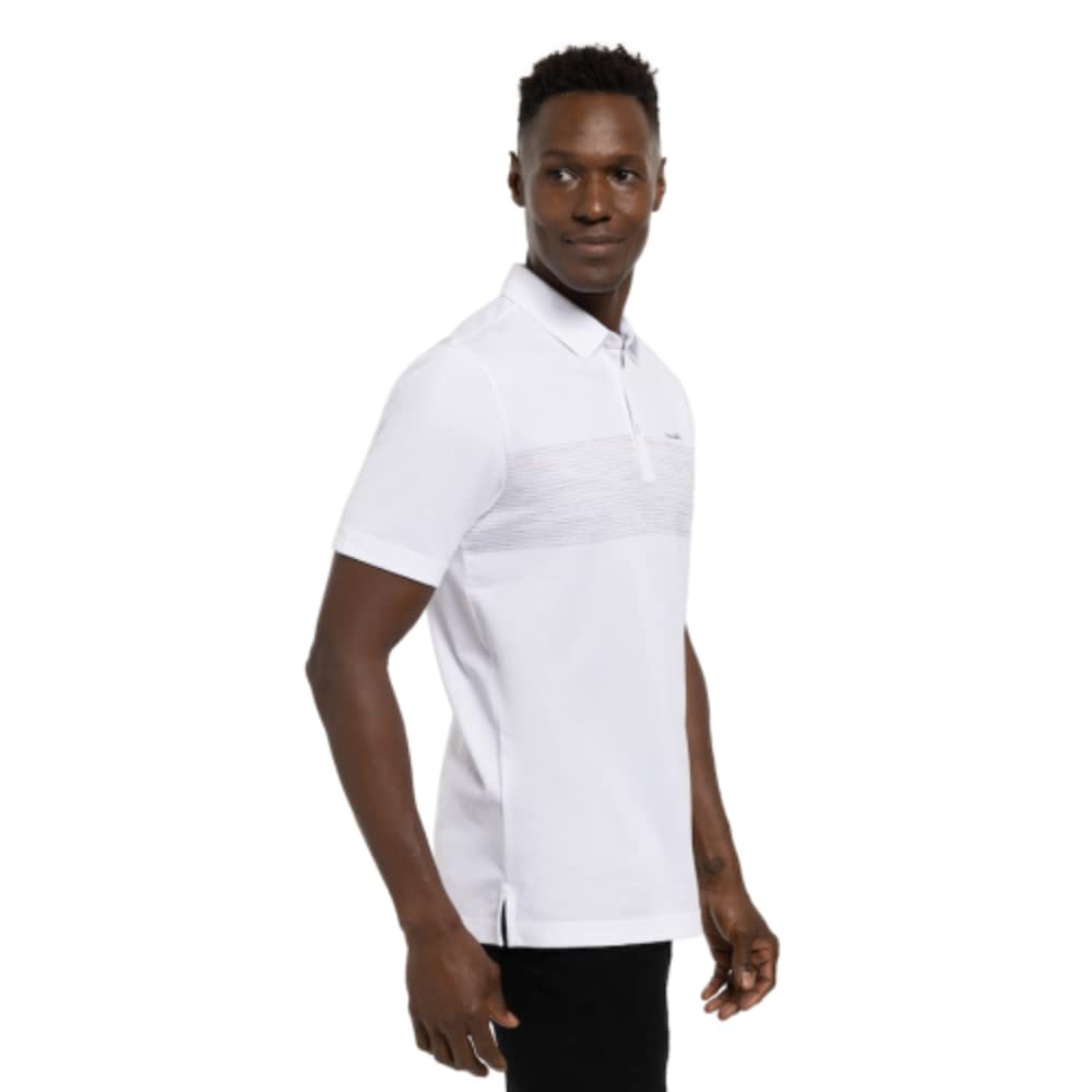 TravisMathew Mens Bouldering Chest Print Stripe Golf Polo - White M