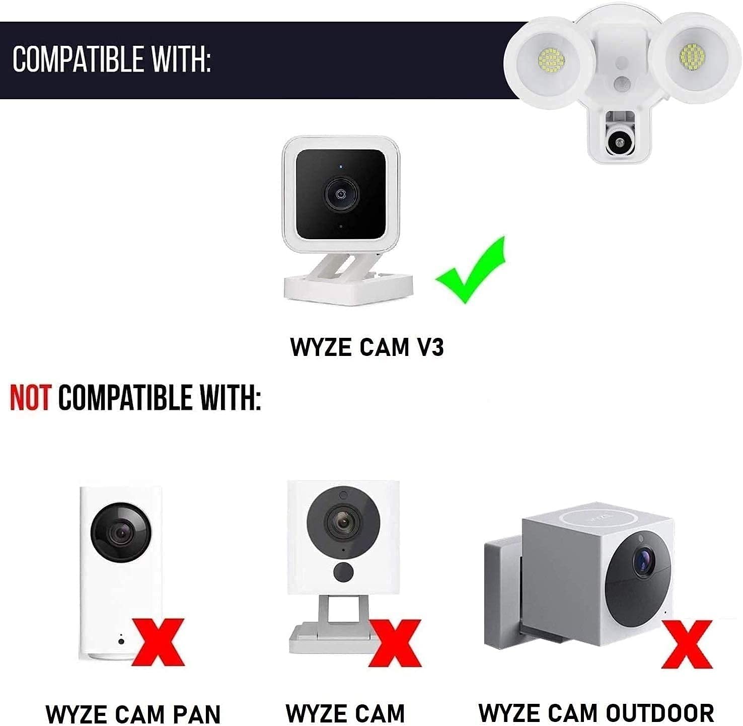 Wasserstein 3-in-1 Wired Smart Floodlight, Charger and Mount Compatible with Wyze Cam V3, 1500 lumens - with Motion Sensor and Timer Control (Wyze Camera NOT Included)