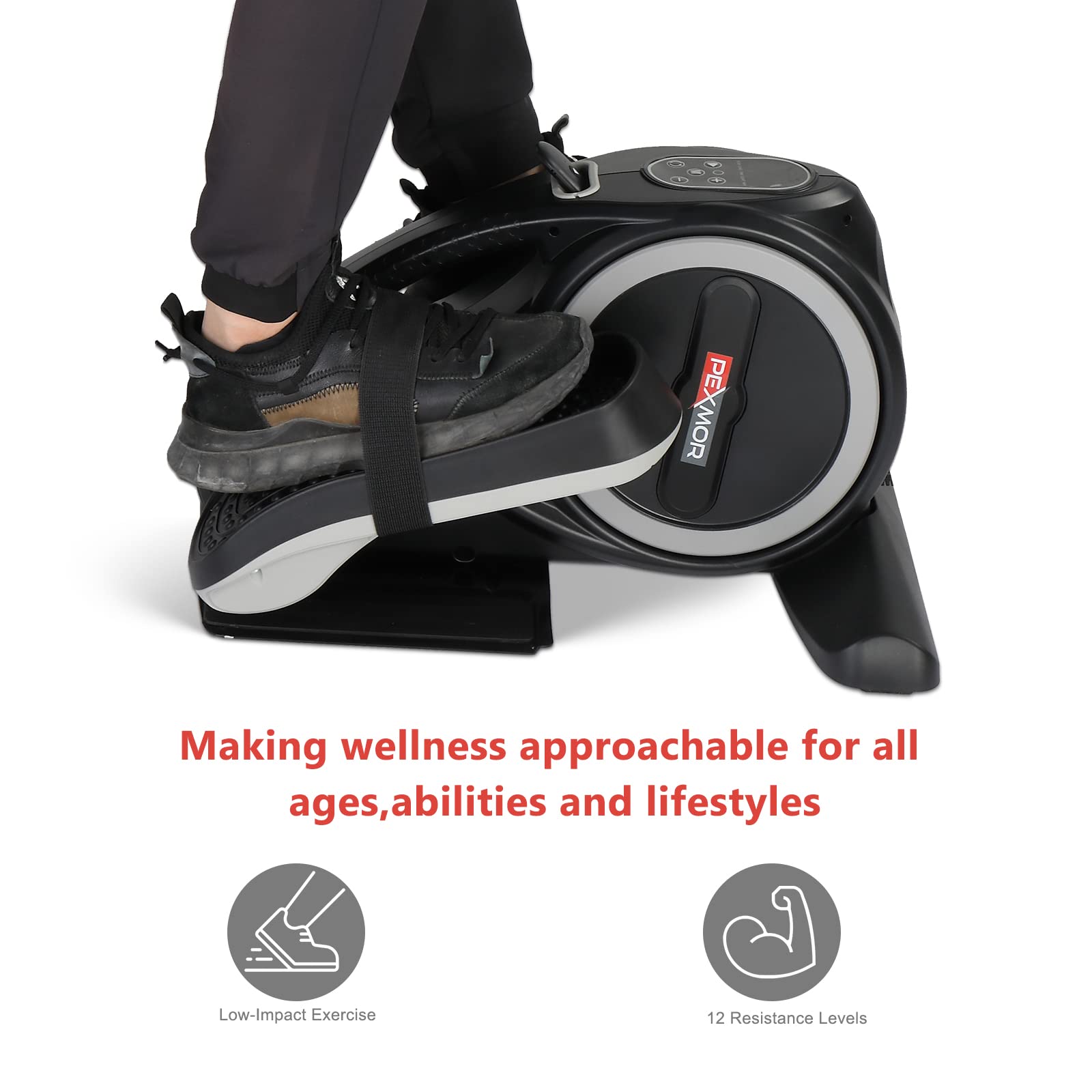 PEXMOR Under Desk Elliptical Machine, Mini Elliptical Exercise Bike Adjustable Resistance with Display Monitor & Non-Slip Pedal, Portable Desk Pedal Elliptical Exerciser Quiet for Home Office (Black)