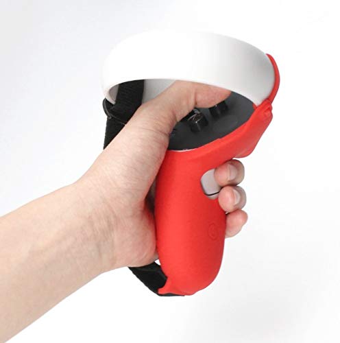 Touch Controller Grip Cover & Knuckle Strap for Quest 2 Touch Controller Grip Accessories with Adjustable Wrist Strap Silicone Skin Protective Cover (Red)