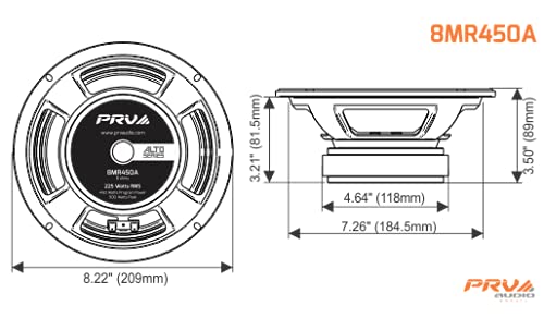 PRV AUDIO 8MR450A 8 Inch Midrange Speaker, 8 Ohms, 450 Watts, 96 dB, Mid Range Loudspeaker for High Output Pro Sound System (Single)