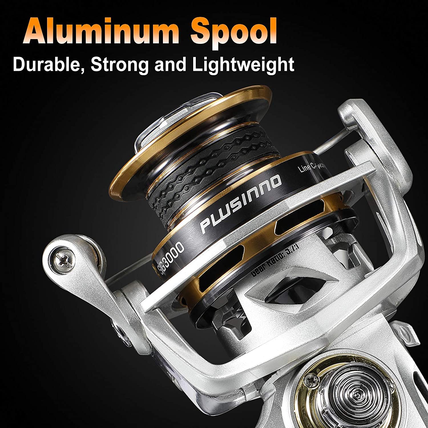 PLUSINNO Fishing Reel, 5.7:1 High Speed Spinning Reel,9 +1BB,Premium Drag System with17-22 LB Max Drag,Ultra Smooth Powerful, Lightweight Graphite Frame, CNC Aluminum Spool for Saltwater Freshwater-J
