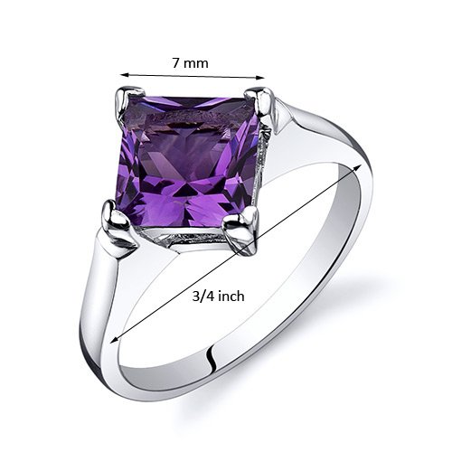 PEORA Amethyst Engagement Ring in Sterling Silver, Classic Designer Solitaire, Princess Cut, 7mm, 1.50 Carats, Comfort Fit, Size 8