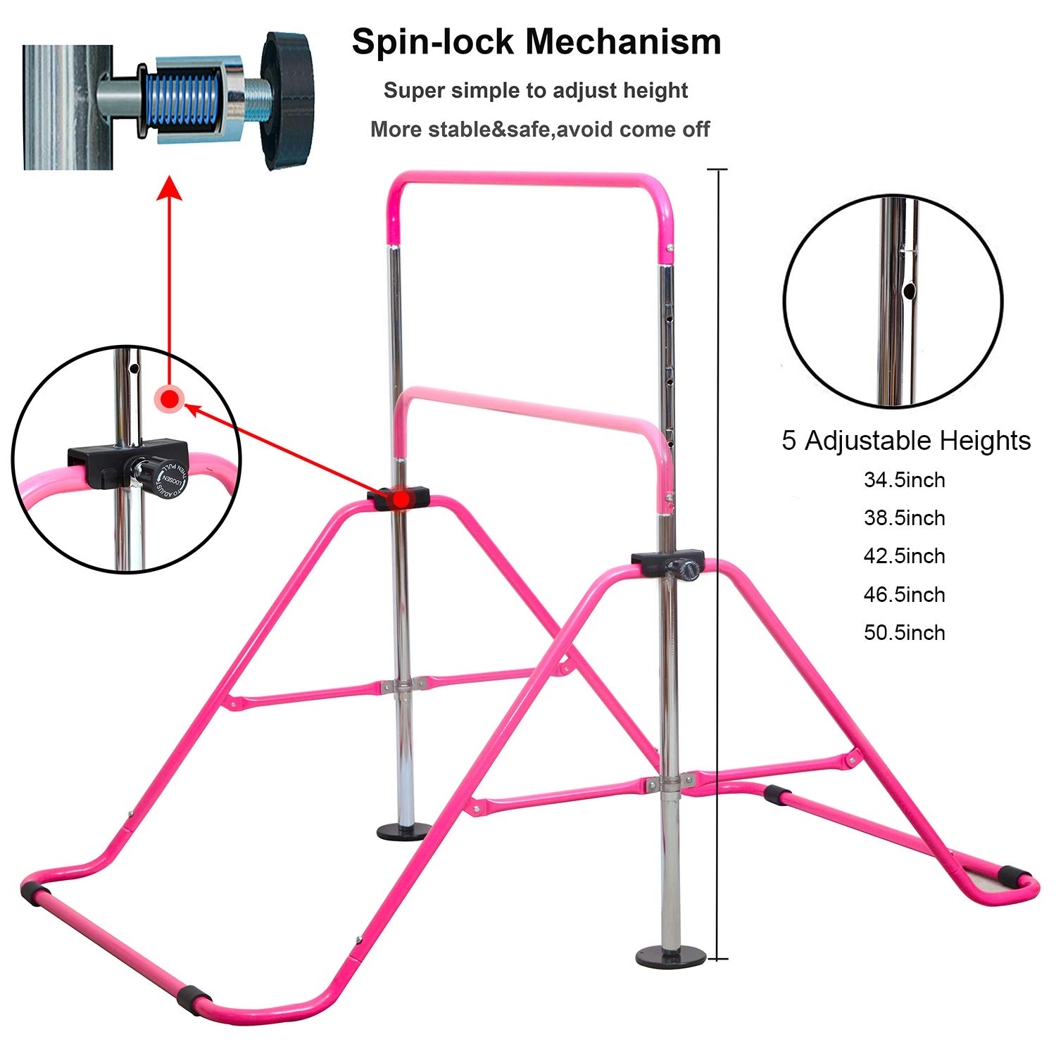 RELIANCER Expandable Gymnastics Bars Junior Training Bar Adjustable Height Gymnastic Horizontal Bars Children Folding Training Monkey Bars Child Gym Climbing Tower Kip Balance Bar for Kids Gymnasts