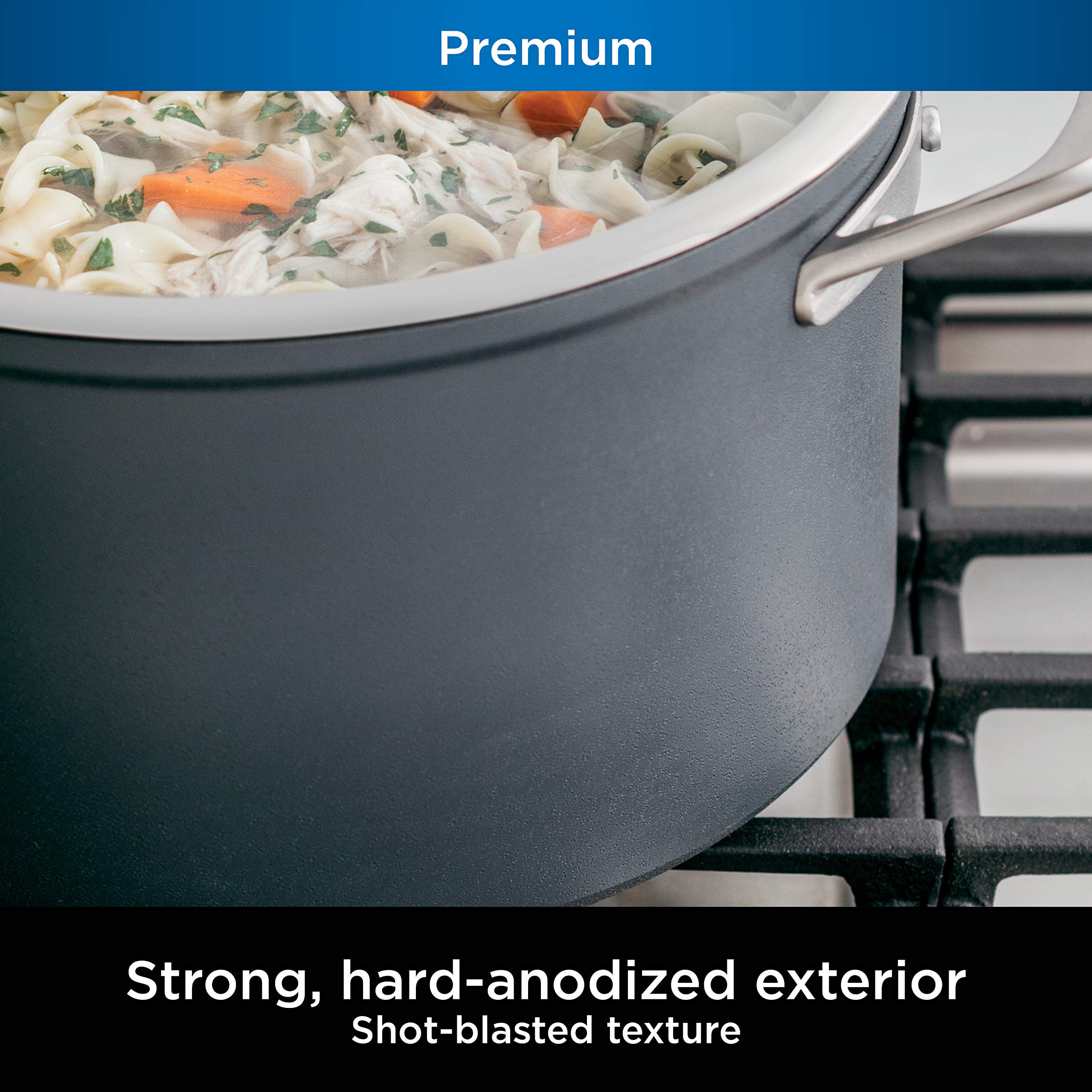 Ninja C30480 Foodi NeverStick Premium 8-Quart Stock Pot with Glass Lid, Hard-Anodized, Nonstick, Durable & Oven Safe to 500°F, Slate Grey