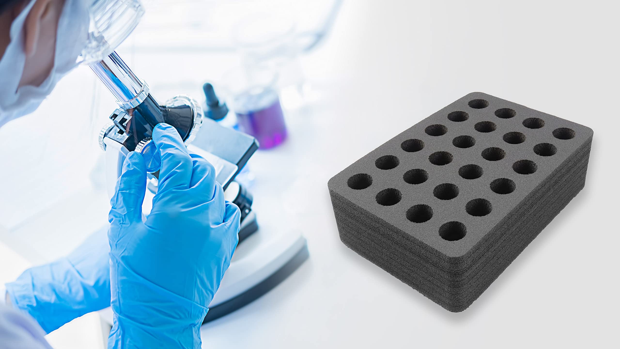Polar Whale Test Tube Rack Durable Black Foam Storage Holder Organizer Stand Transport Holds 24 Tubes Fits up to 25mm Diameter
