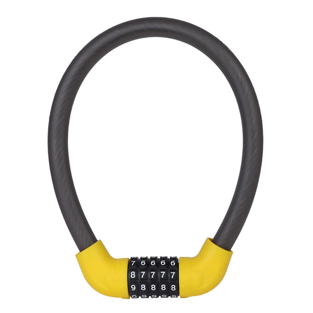 YUNNUO Bike Lock Portable Combination Bike Lock Cable 5 Digit Resettable Combination Cable Lock for Bicycle 22inch (Yellow)