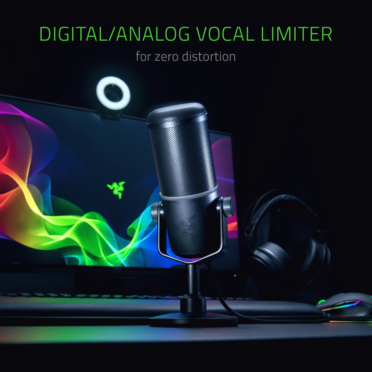 Razer Seiren Elite USB Streaming Microphone: Professional Grade High-Pass Filter - Built-In Shock Mount - Supercardiod Pick-Up Pattern - Anodized Aluminum - Classic Black