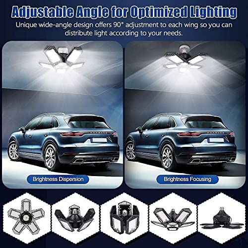 TANBABY Metal LED Garage Lights 2 Pack 150W Garage Light 15000LM LED Garage Lights with 5+1 Multi-Position Panels Deformable E26/E27 Garage Lighting LED Shop Light 6500K Daylight for Garage Basement