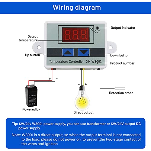 XINGYHENG XH-W3001 DC 12V 10A Microcomputer Digital Temperature Controller Digital Display Thermostat Control Switch and NTC 10K Thermistor Sensors Digital Temperature Probe (12V 120W)