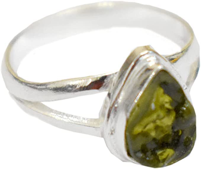 Silver Plated Ring, Moldavite Ring, Brass Ring, Czechoslovakia Ring, Moldau River Ring, meteorite Ring, healing crystal ring jewellery, silver plated (7 US)