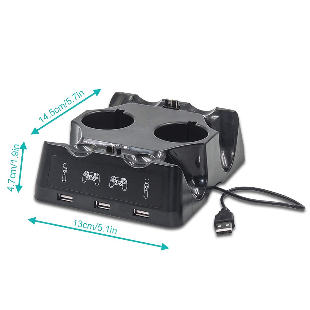 PS4 VR Charging Station, Tohilkel Move Controller Charger Station for PS4/PS4 Slim/PS VR Move Motion, Black