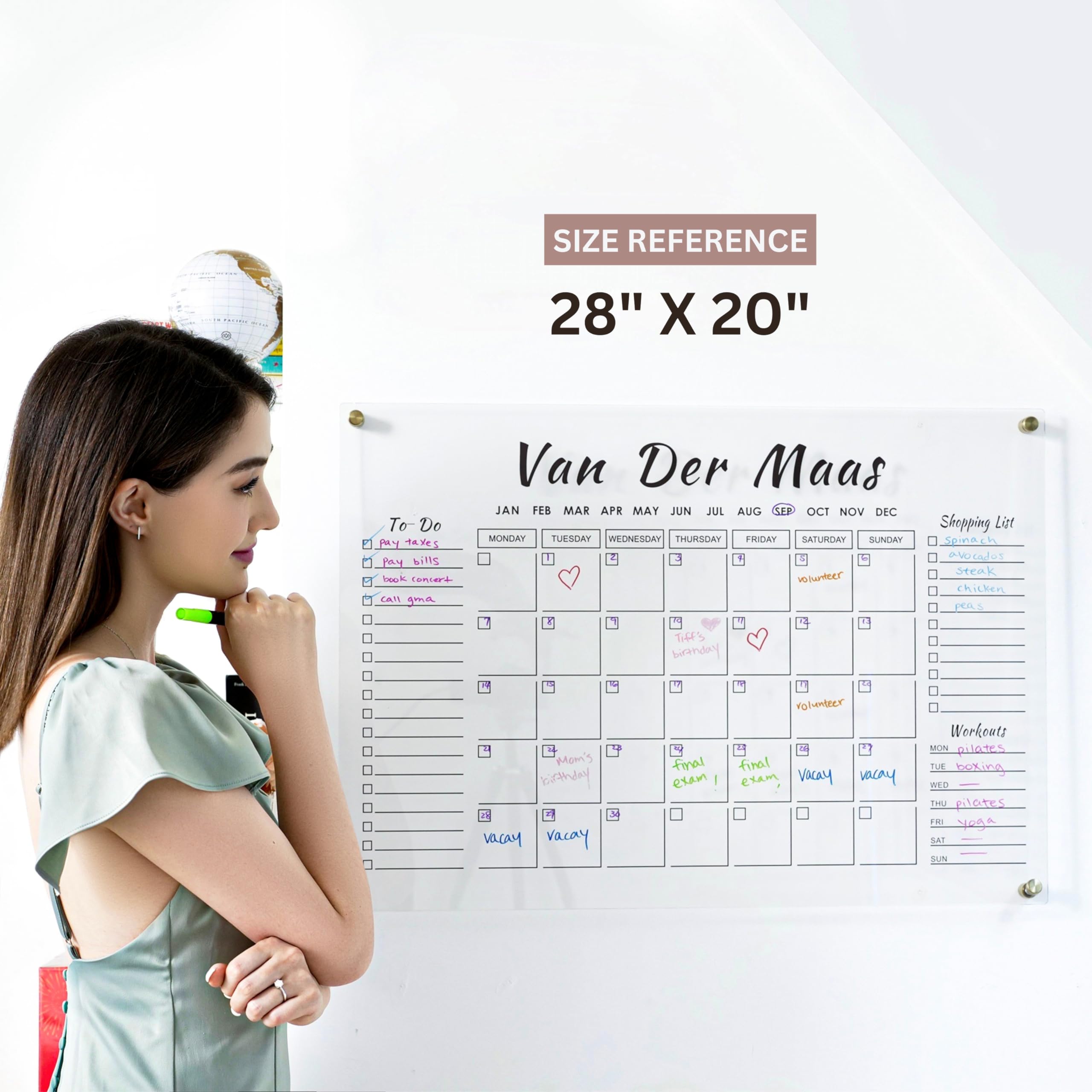 Personalized Custom Ultra Clear Acrylic Calendar for Wall Monthly Family Dry Erase Large Monthly Planner Board Premium Plexiglass Modern Design Guardmate USA