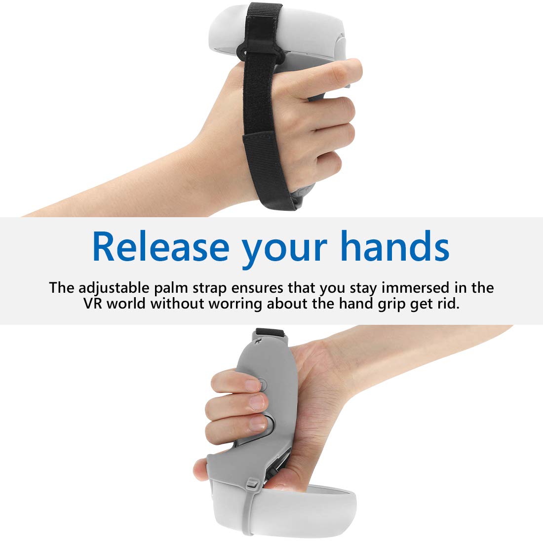 Touch Oculus Quest Quest 2 Controller Grip Cover (1 Pair), Knuckle Straps (1 Pair), Strap Grip Cover, for Increases Friction, Improves Grip, Wicks Sweat, Adjustable to Fit Sized Hands (Grey)