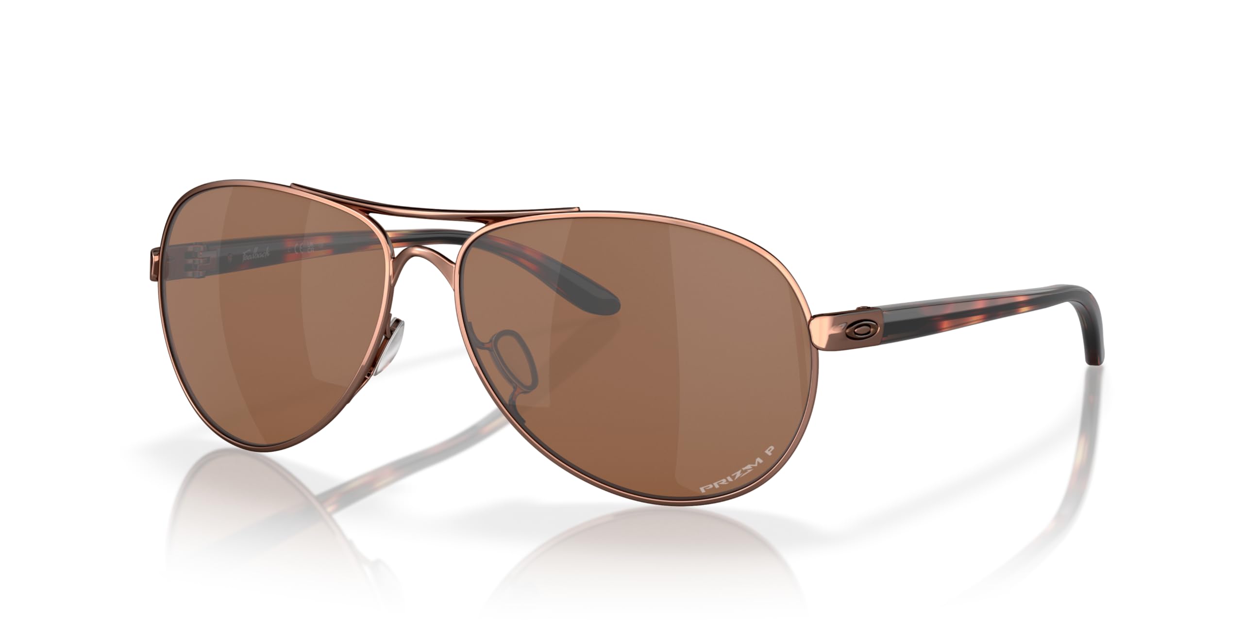 Oakley Women's OO4079 Feedback Aviator Sunglasses, Rose Gold/Prizm Tungsten Polarized, 59 mm