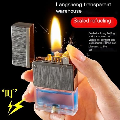 Retro Grinding Wheel Ignition Lighter Transparent Can Kerosene Lighter Metal Refillable Kerosene Lighter Classic Retro Big Steel Sound Candle Camping Kitchen Gift for Men (Color : C3)