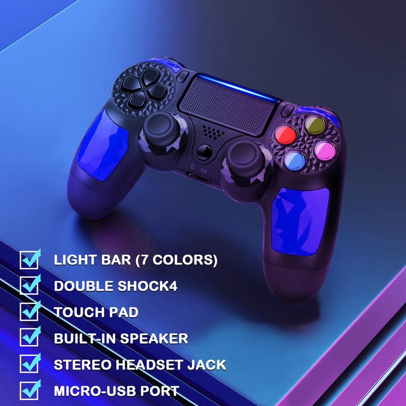 Number 2 Pack Wireless Controller for PS4 Controller,Remote Control for Playstation 4 Controller with Long Battery Life/Precise Control,Pa4 Controller for PS4/Slim/Pro/PC,CamoBlue and BlueDiamond