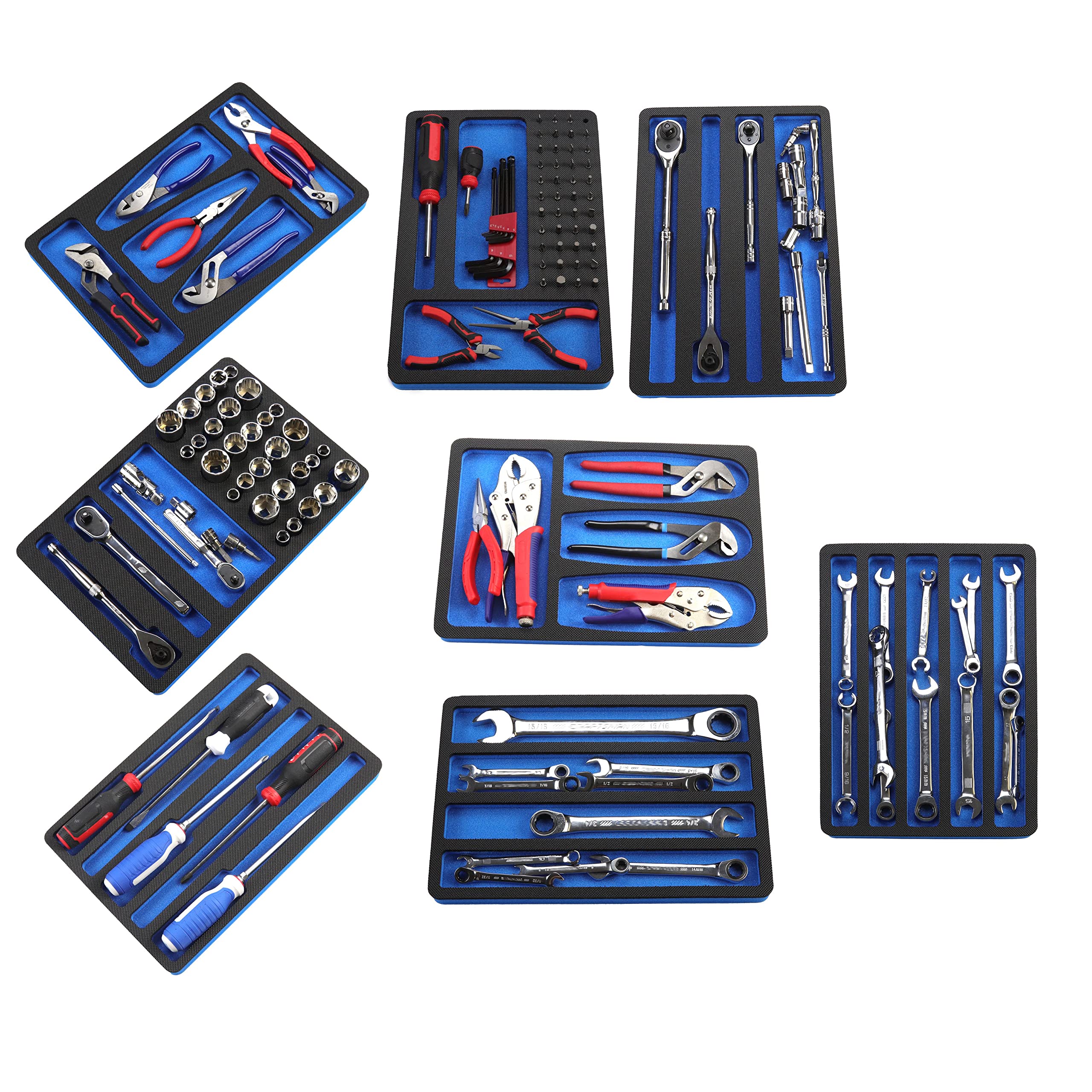 Polar Whale Tool Drawer Organizer 8-Piece Insert Set Blue and Black Durable Foam Holds Many Tools and Accessories 15 x 10 Inch Trays Fits Craftsman Husky Kobalt Milwaukee Many Others