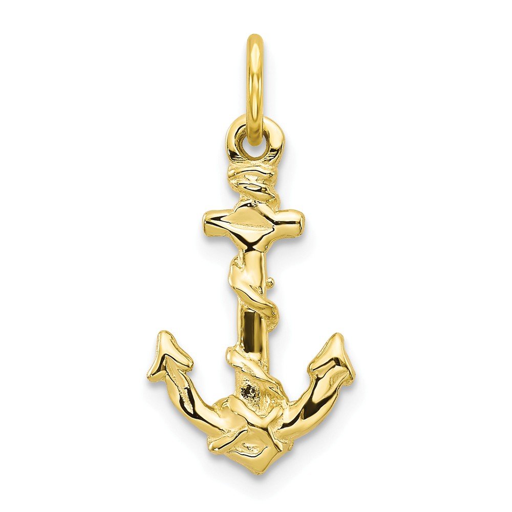 Solid 10k Yellow Gold Anchor Pendant Charm - 20mm x 11mm
