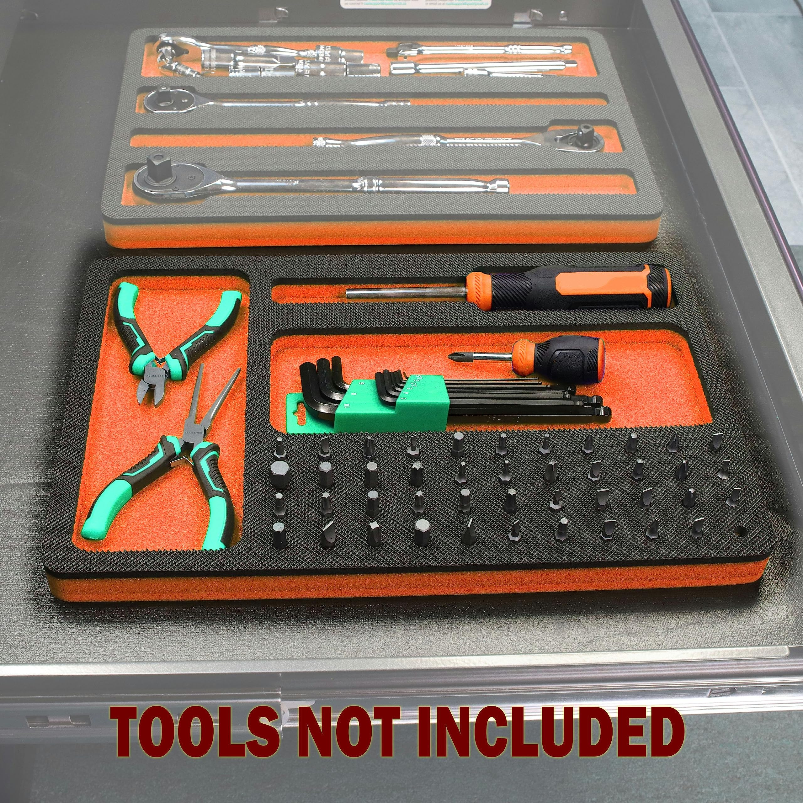 Polar Whale Tool Drawer Organizer Socketed Screwdriver Holder Insert Blue Black Durable Foam Tray 15 x 10 Inches Holds Drivers Up To 10 Inch Holds 44 Bits Fits Craftsman Husky Kobalt Milwaukee Others