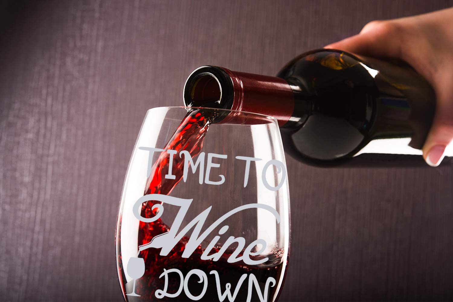 Time to Wine Down Funny 15oz Stemless Crystal Wine Glass - Fun Wine Glasses with Sayings Gifts for Women