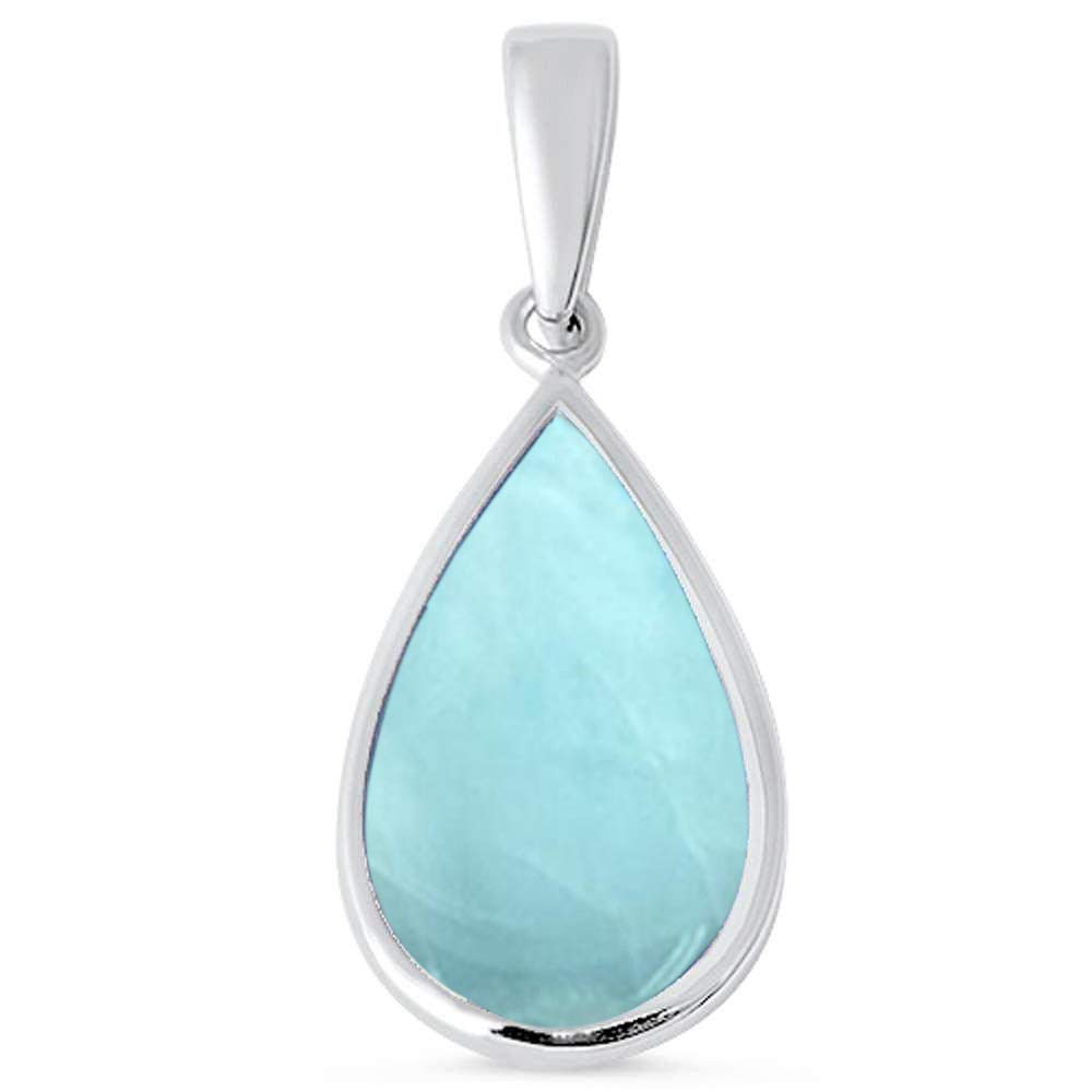 Oxford Diamond Co Tear Drop Natural Larimar .925 Sterling Silver Pendant