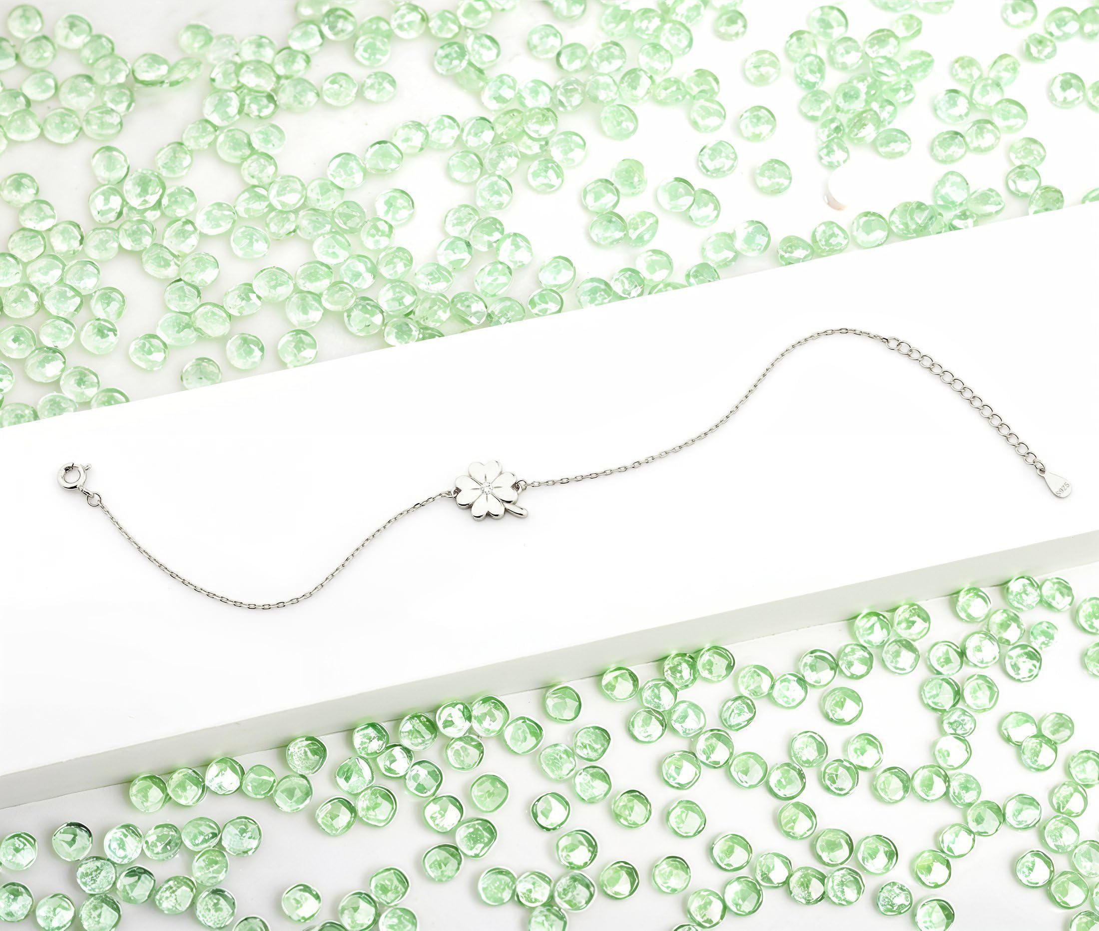 Sofia Milani - Solid 925 Sterling Silver Bracelet for Women - with Zirconia Stone - Cloverleaf Pendant - B0276