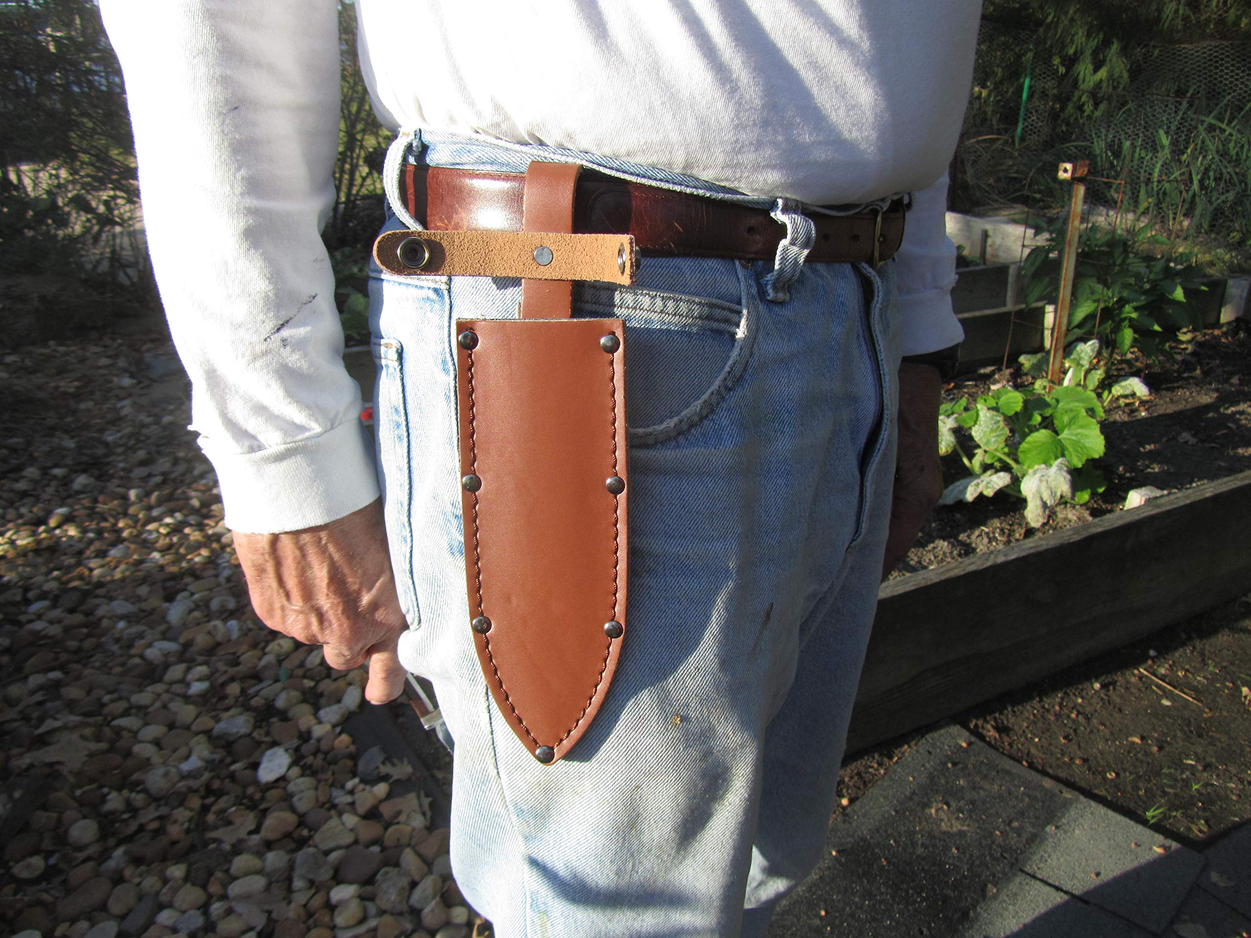RiverView Enterprise Knife Sheath Riveted Genuine Leather - Up to 7-inch Single/Double Edge Blade β Riveted Belt & Handle Loops β Hori Hori, Hunting, Camping, Fishing, Tactical, Outdoor