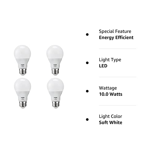 Philips 464883 LED A19 SceneSwitch Soft White 3-Setting Light Bulb with Warm Glow Effect: Bright/Medium/Low (60-Watt Equivalent), E26 Base, 4-Pack