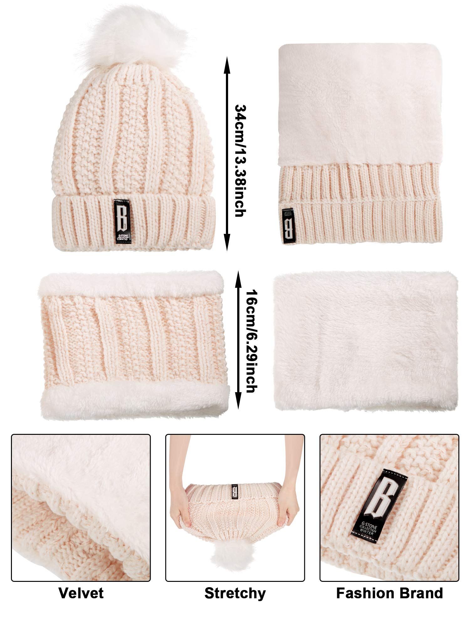 SATINIOR 5 Pcs Winter Hat Scarf Gloves Set Knit Beanie Pompom Hat Warm Touch Screen Gloves Earmuff Warmer Stocking for Women (Black)