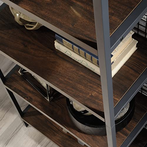 Sauder Market Commons Industrial 4-Shelf Metal & Wood Bookcase, Rich Walnut Finish
