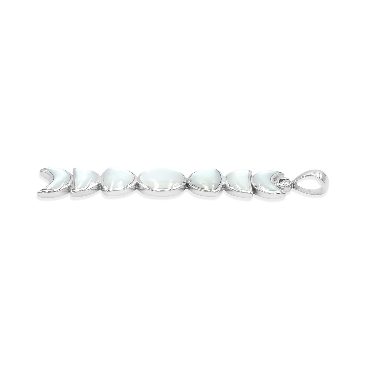 Starborn Mother of Pearl Moon Phases Pendant handcrafted in fine Sterling Silver.