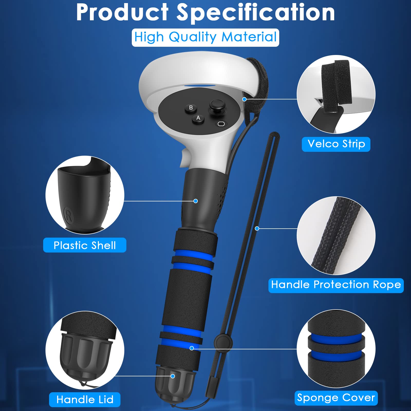 YOGES VR Game Handle Accessories Compatible with Oculus Quest 2 Controllers, Dual Handles Extension Grips Compatible with Meta Quest 2 Accessories